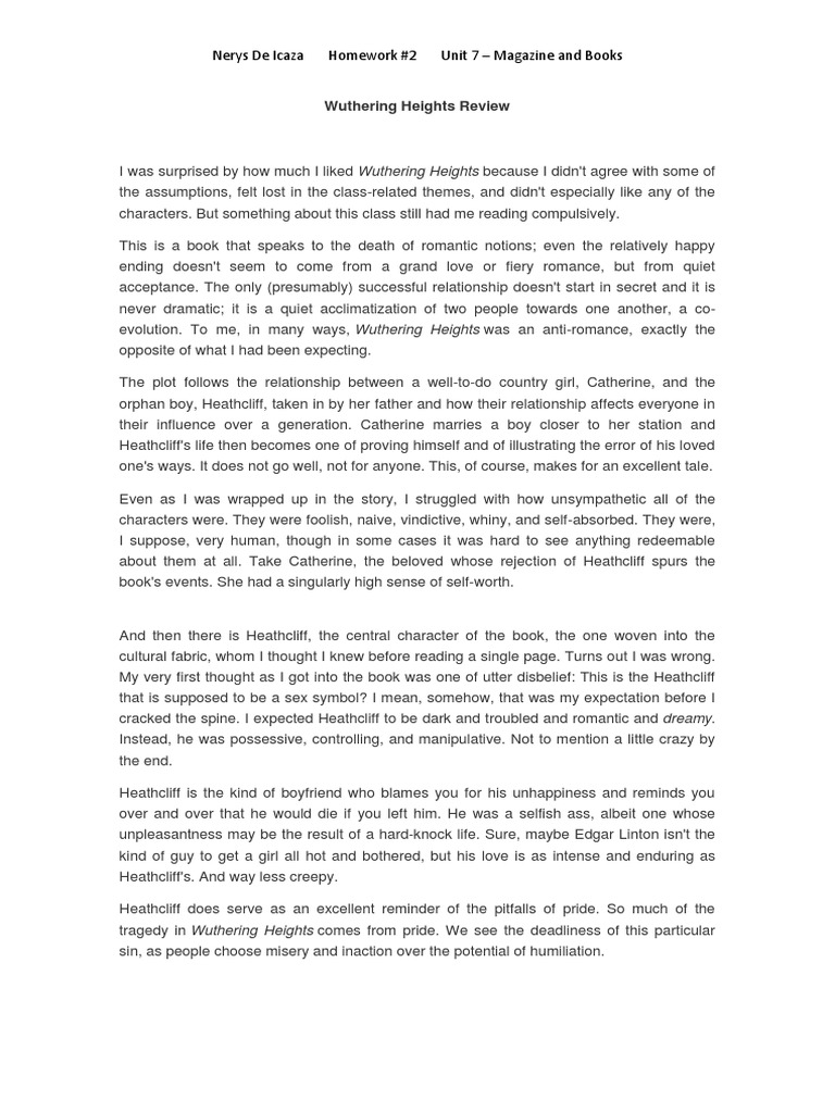 Wuthering Heights Review | PDF | Heathcliff (Wuthering Heights ...