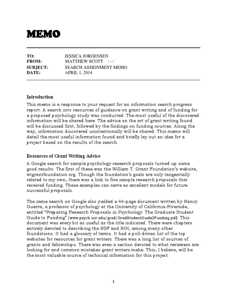 Search Memo | PDF | Grant Writing | Grant (Money)