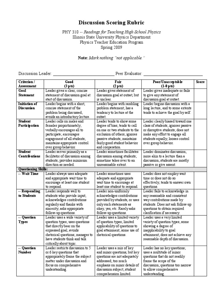 Discussion Rubric | Download Free PDF | Lecture | Rubric (Academic)