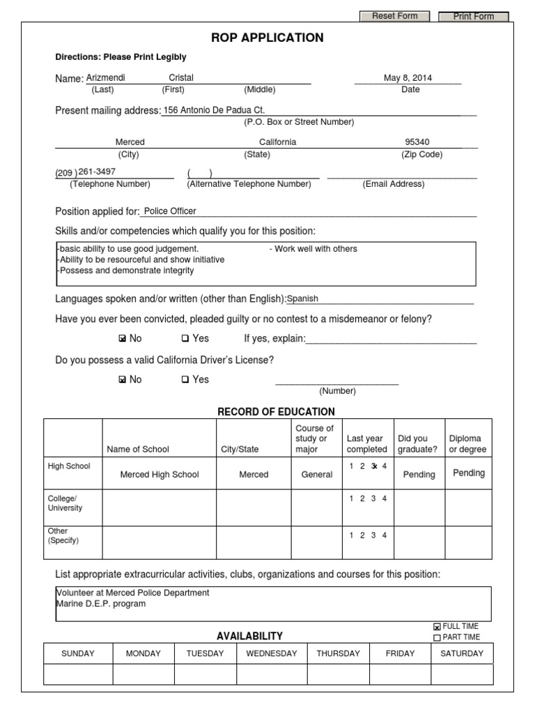 Police Officer Application Form | PDF | Law