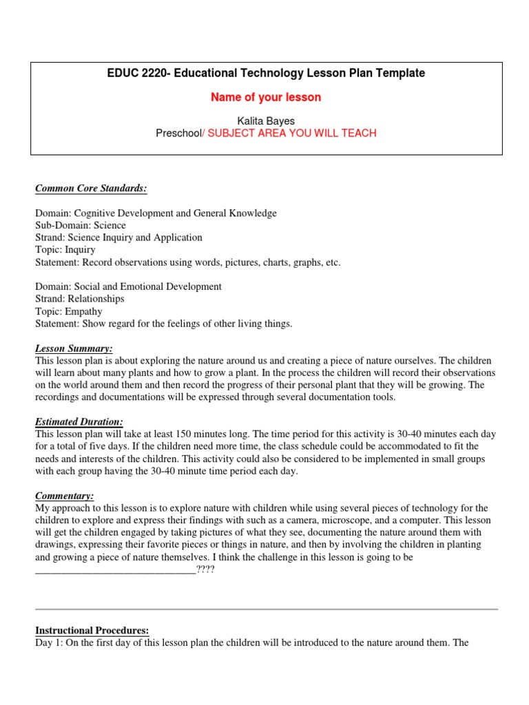 EDUC 2220-Educational Technology Lesson Plan Template: Name of Your ...