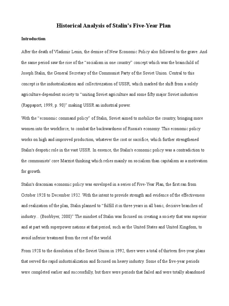 Historical Analysis of Stalin's Five-Year Plan | PDF | Soviet Union ...