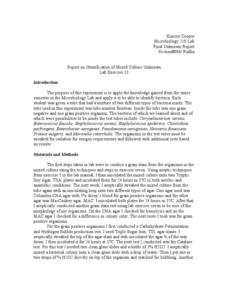 Microbiology 210: Final Laboratory Report | PDF | Microbiology | Chemistry