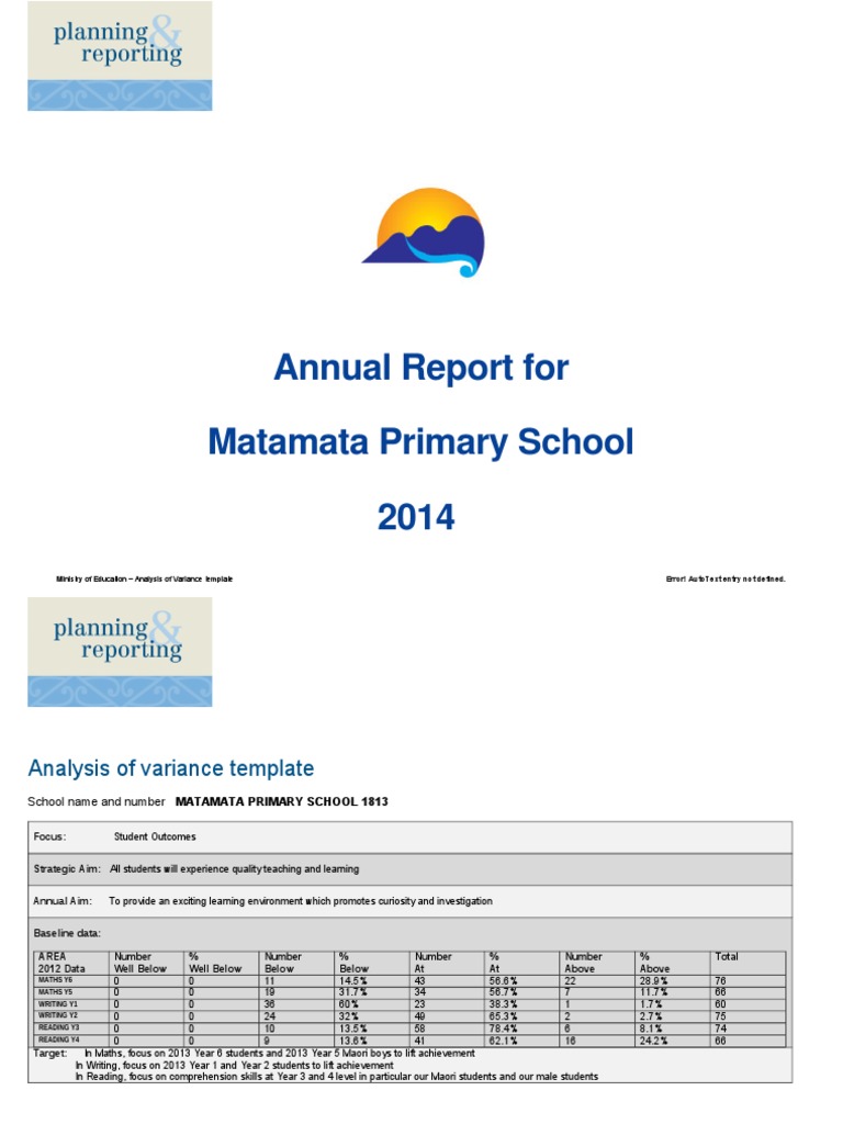 Annual Report For Matamata Primary School 2014: Ministry of Education ...