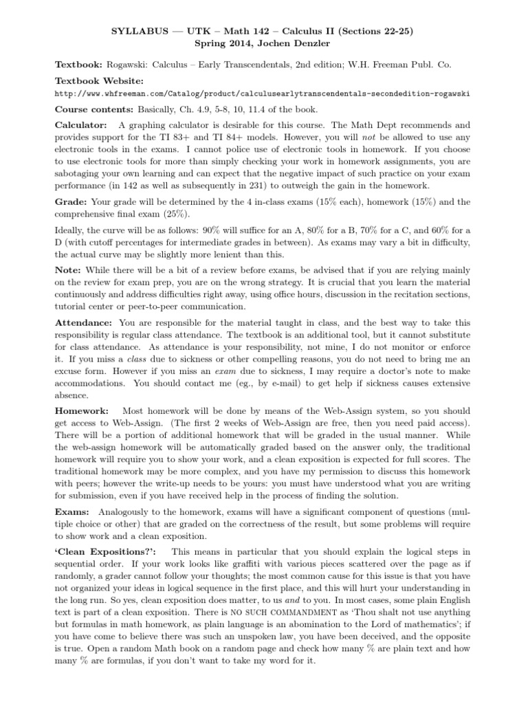 UTK Math 142 Curriculum | PDF | Test (Assessment) | Curriculum