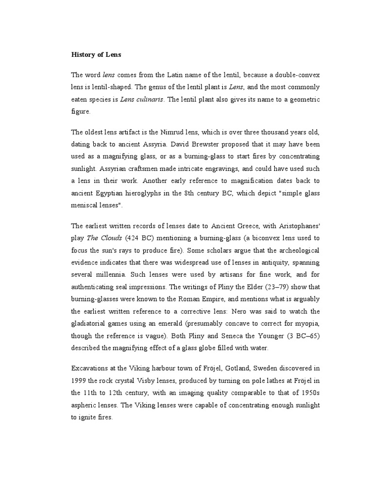 History and Evolution of Lenses | PDF