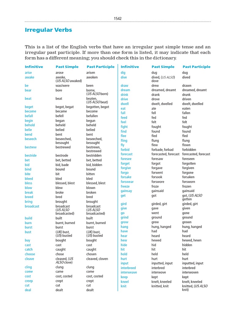 Cambridge Irregular Verbs List | PDF | Semantic Units | Linguistic ...