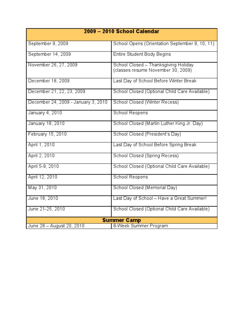 2009-2010 School Year Calendar | PDF | Science & Mathematics