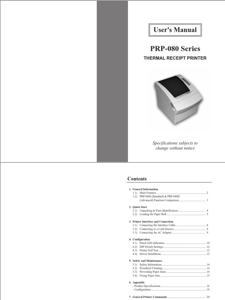 Prp080 Thermal Receipt Printer Manual | Download Free PDF | Electrical Connector | Printer ...