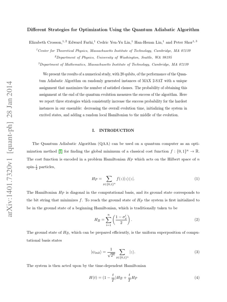 Different Strategies For Optimization Using The Quantum Adiabatic ...