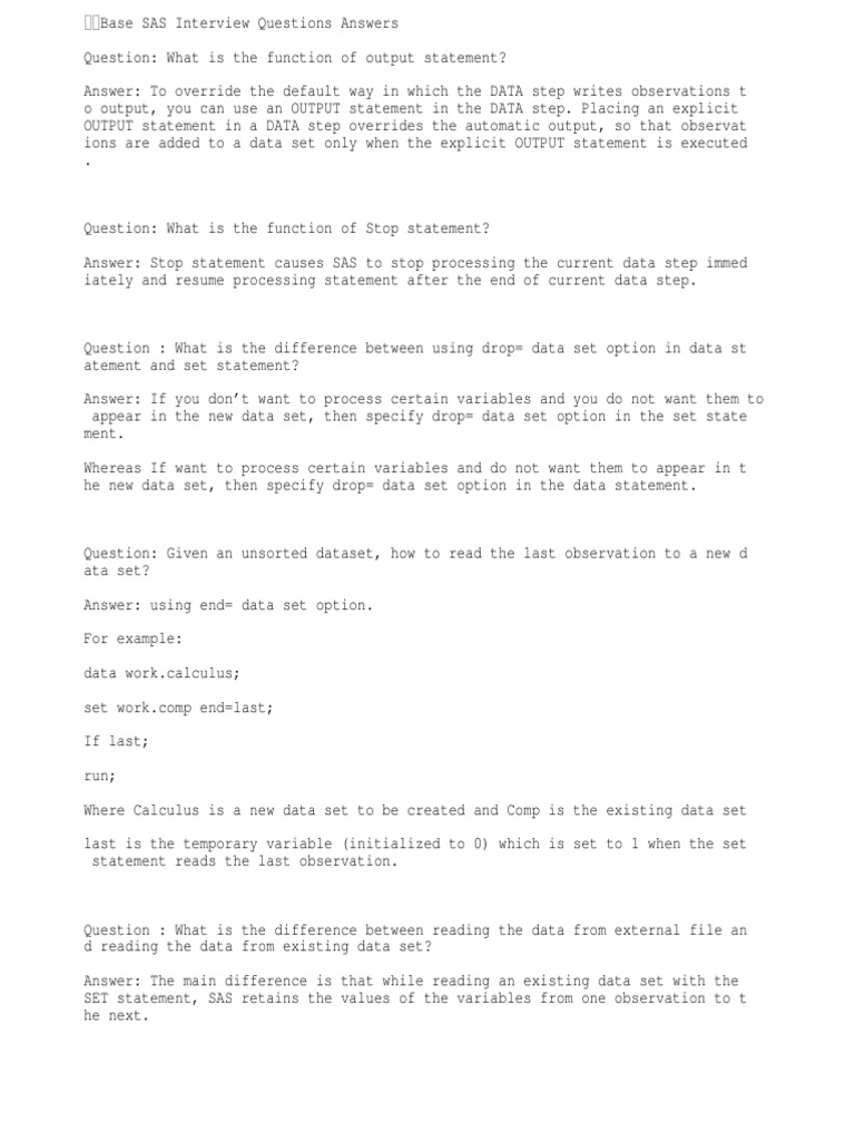 Sas Interview Questions | PDF | Sas (Software) | Parameter (Computer Programming)
