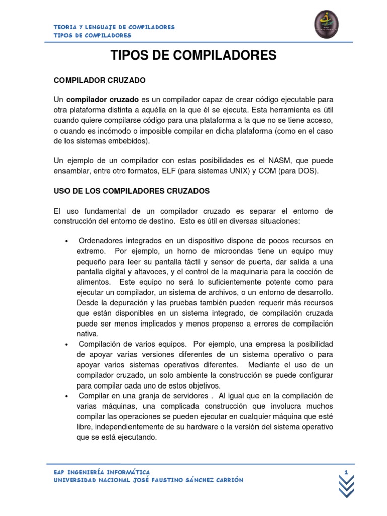 Tipos de Compiladores | PDF | Programa de Optimización | Compilador