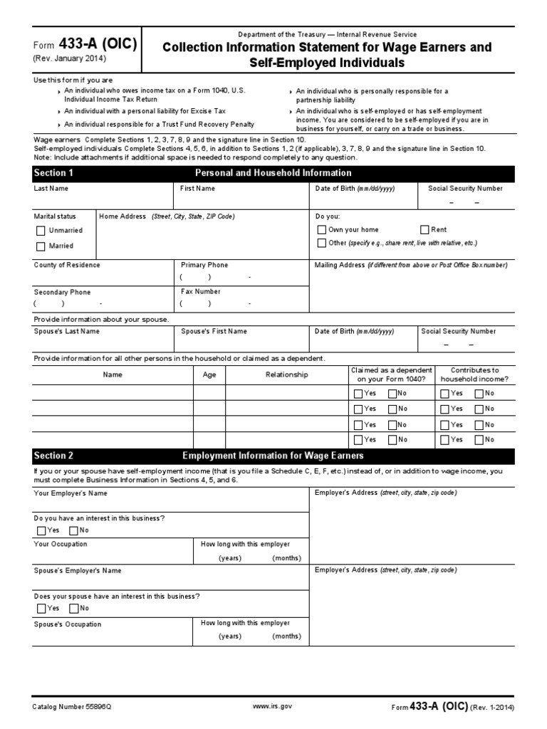 IRS Form 433-A (OIC) Overview | PDF | Income Statement | Social ...
