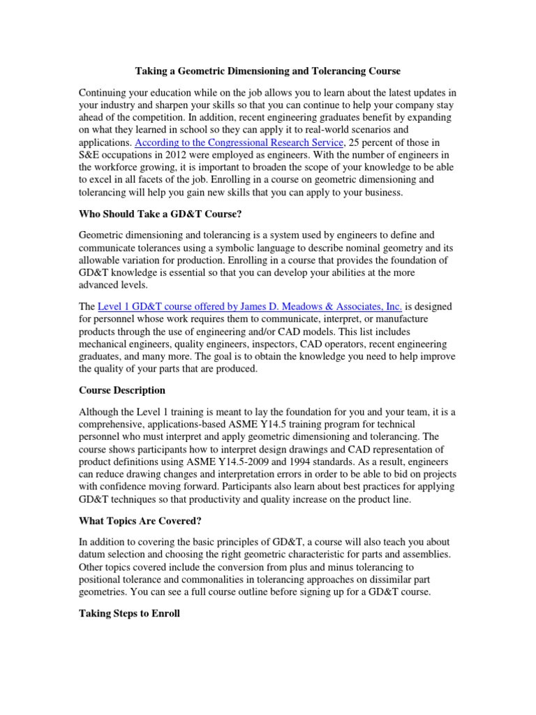 Taking A Geometric Dimensioning and Tolerancing Course | PDF ...