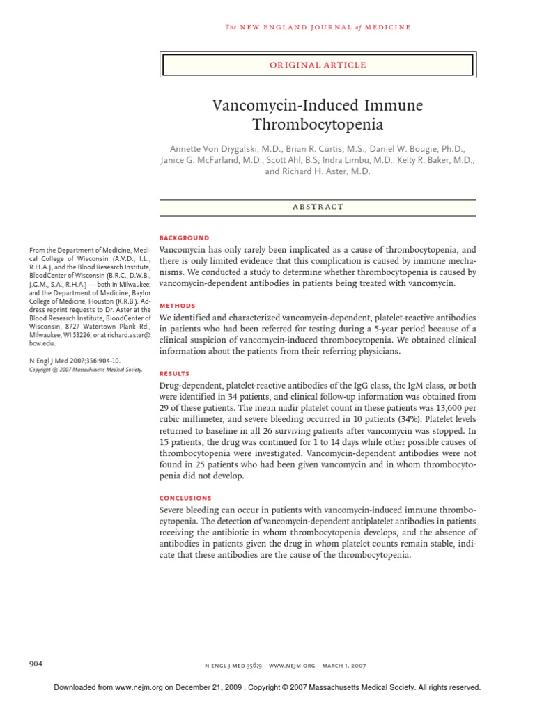 Vancomycin-Induced Immune Thrombocytopenia: Original Article | PDF ...