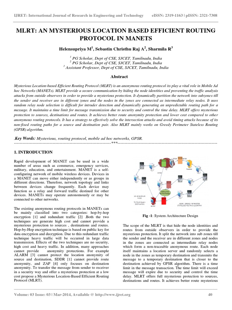 MLRT An Mysterious Location Based Efficient Routing Protocol in Manets | PDF | Routing | Port ...
