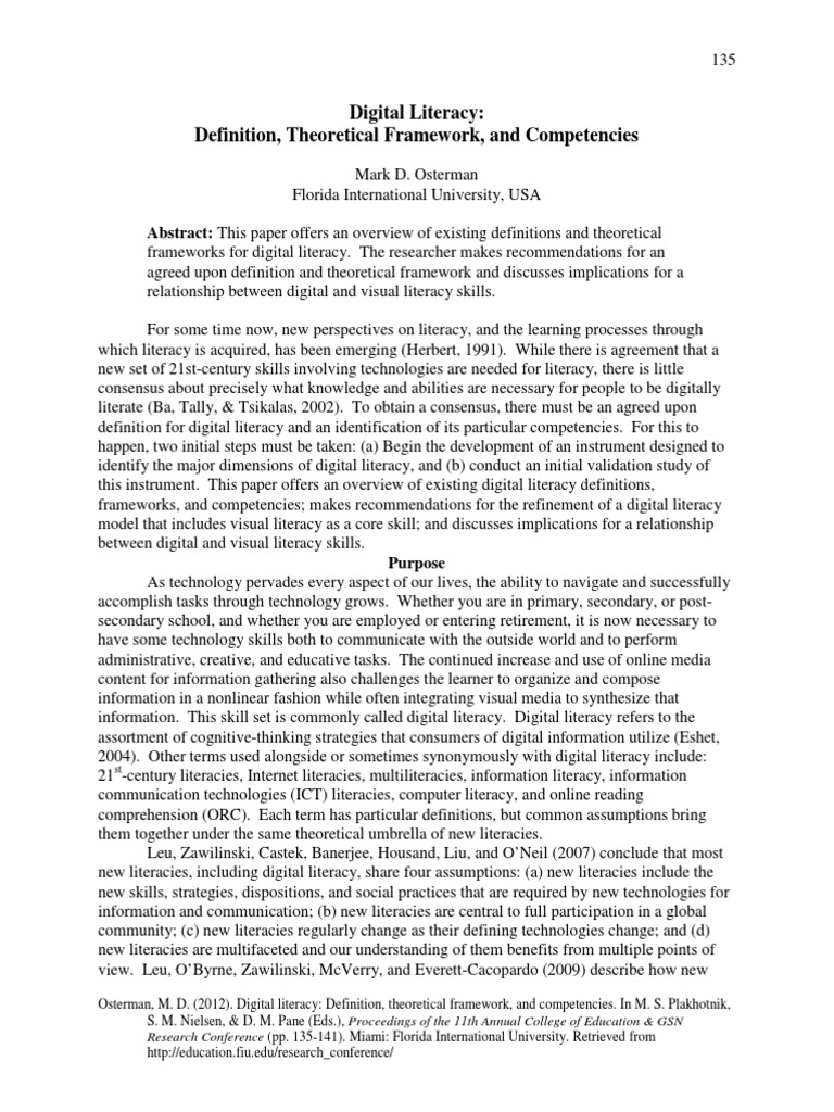 Digital Literacy - Definition Theoretical Framework and Competen | PDF