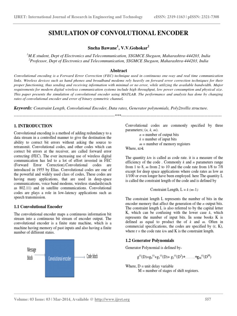 Simulation Of Convolutional Encoder Pdf Forward Error Correction Data Transmission