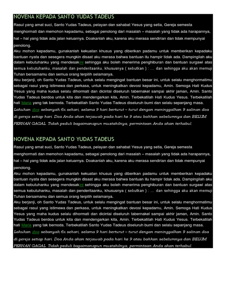 Novena Kepada Santo Yudas Tadeus | PDF | Memasak, Makanan, & Anggur ...