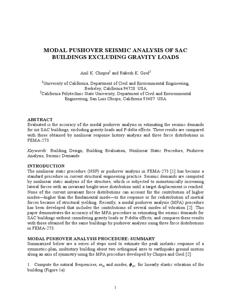 Modal Pushover Seismic Analysis of Sac Buildings Excluding Gravity Loads | PDF | Physics | Mechanics