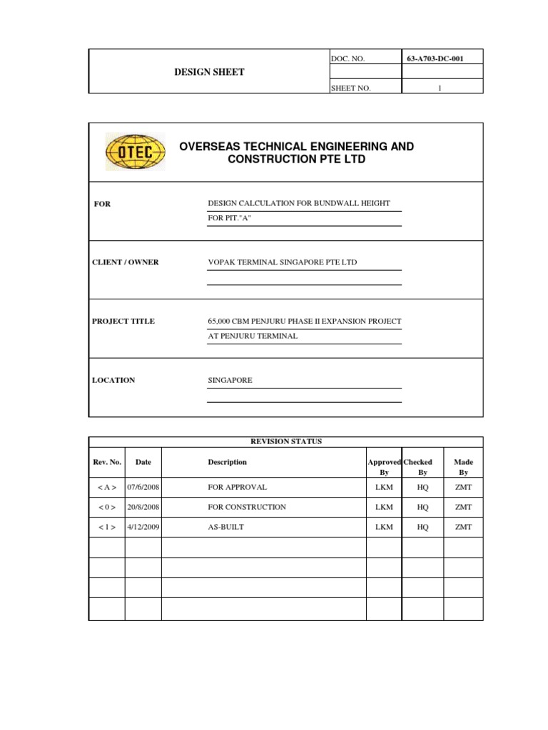 63-A703-DC-008 Bund Wall Calculation PIT.A | PDF | Water Supply | Hydrology