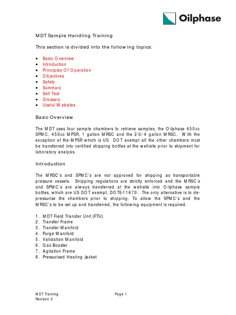 MDT Sample Handling Guide | PDF | Pump | Pressure