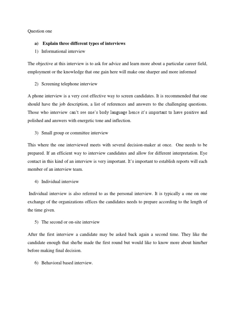 A) Explain Three Different Types of Interviews | PDF | Memorandum ...