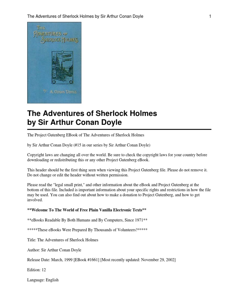 The Adventures of Sherlock Holmes | PDF | E Books | Project Gutenberg