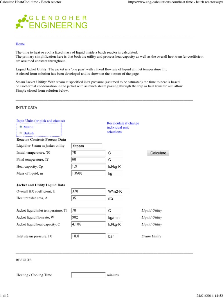 Batch Reactor Heating Time Calculations | PDF | Chemical Reactor | Heat ...