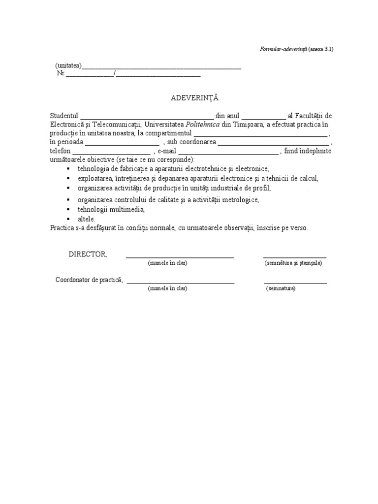 Adeverinta Practica ETC | PDF