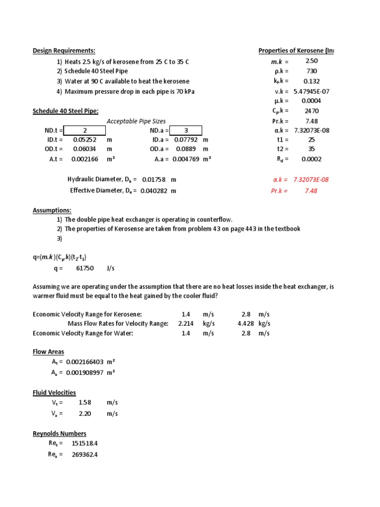Double Pipe Heat Exchanger Project 3 Calculations Pdf Pipe Fluid