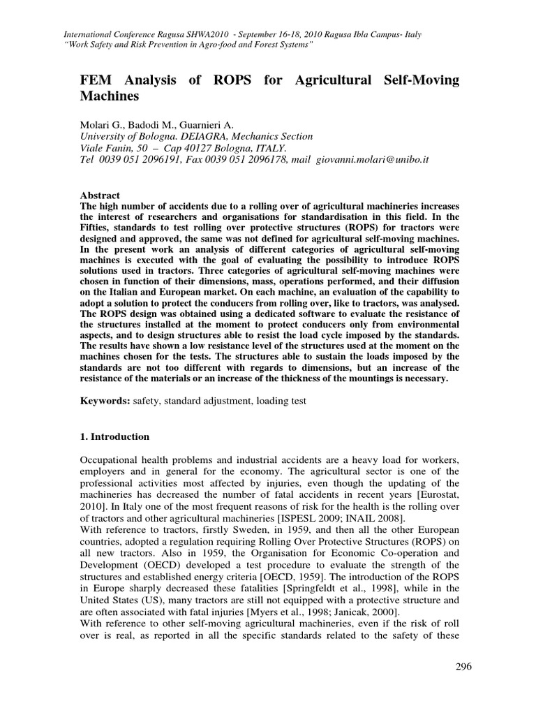 FEM Analysis of ROPS for Agricultural Self-Moving Machines | PDF ...