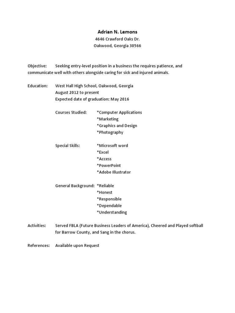 Entry-Level Business Resume for Adrian Lemons | PDF | Business | Sports ...