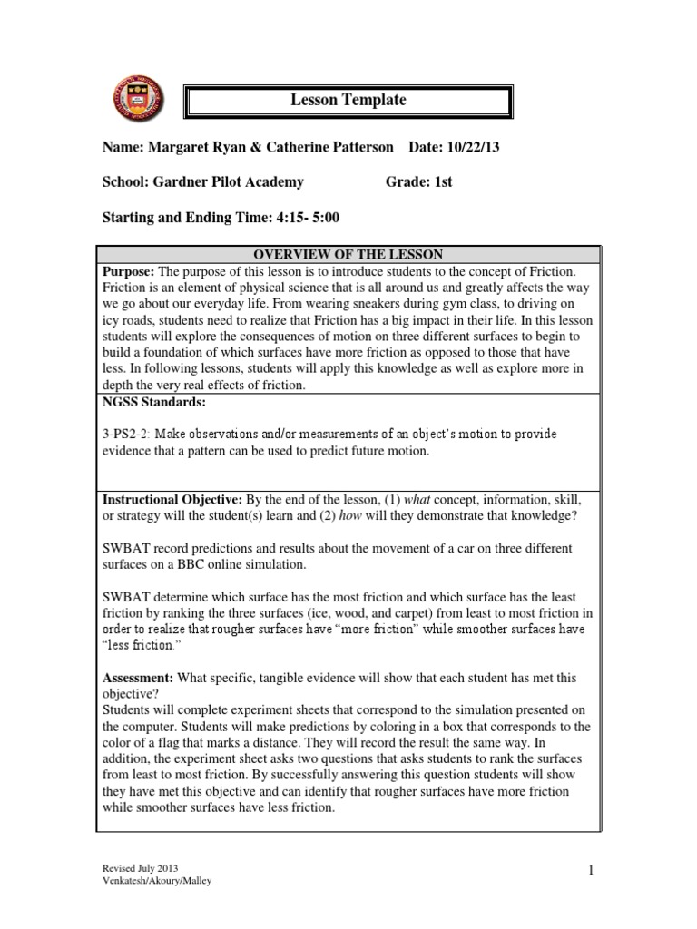 Friction Lesson Plan | Download Free PDF | Friction | Classroom Management