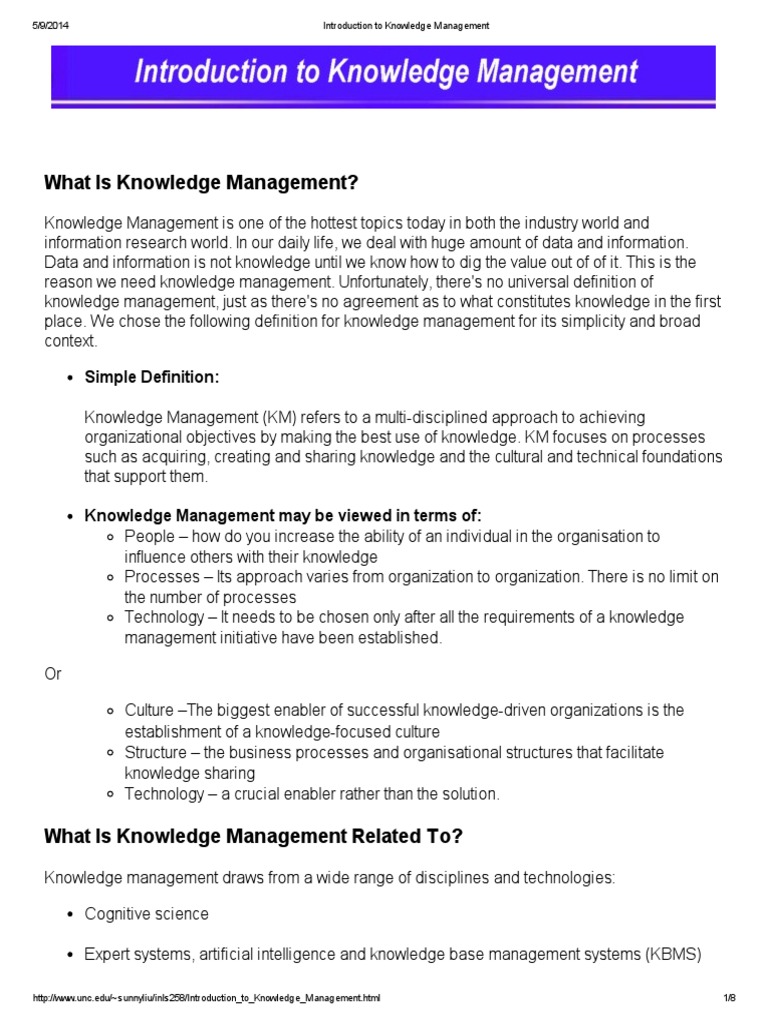 Introduction To Knowledge Management | PDF | Knowledge Management | Databases