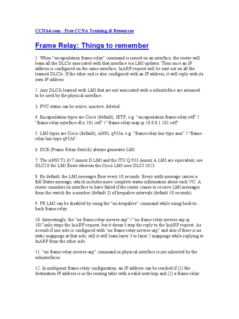 Frame Relay Things To Remember | PDF | Ip Address | Router (Computing)