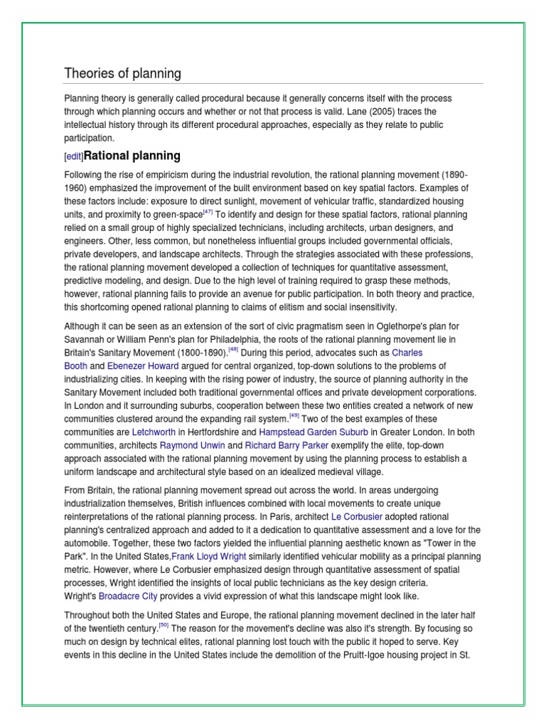 Planning Theories - NOTES | PDF | Public Participation | Strategic ...