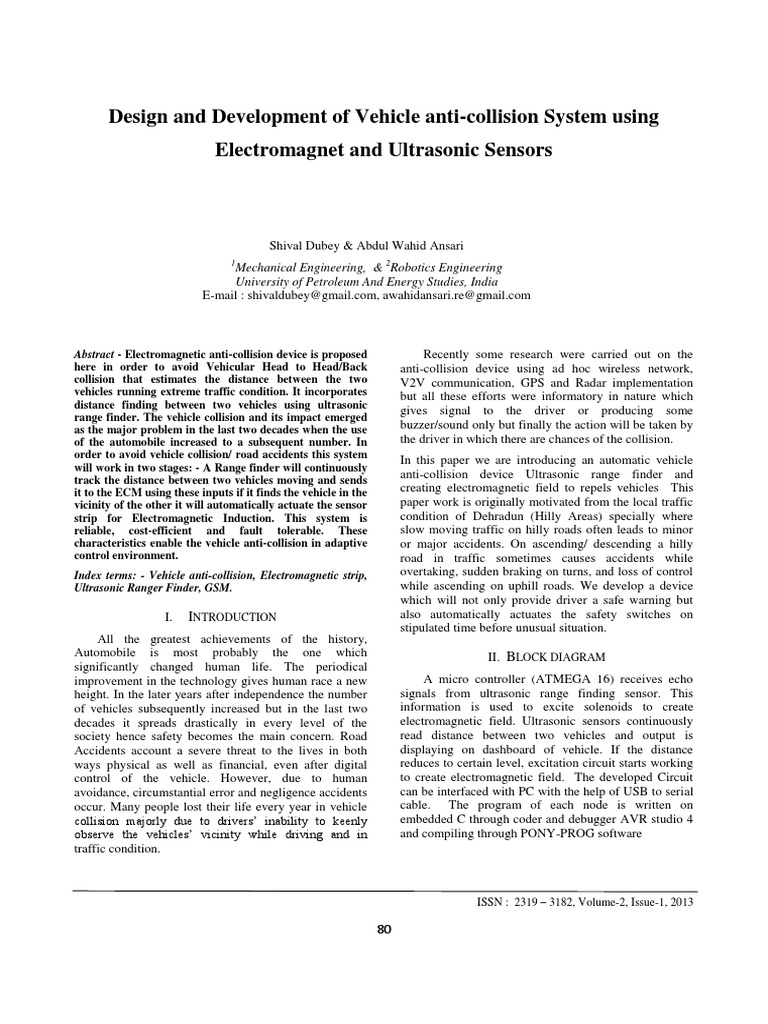 Design and Development of Vehicle Anti-Collision System Using Electromagnet and Ultrasonic ...