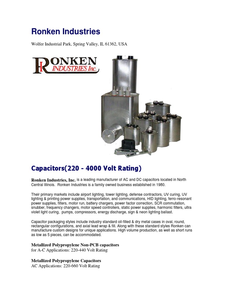 Ronken Industries Capacitor Solutions | PDF | Home & Garden ...