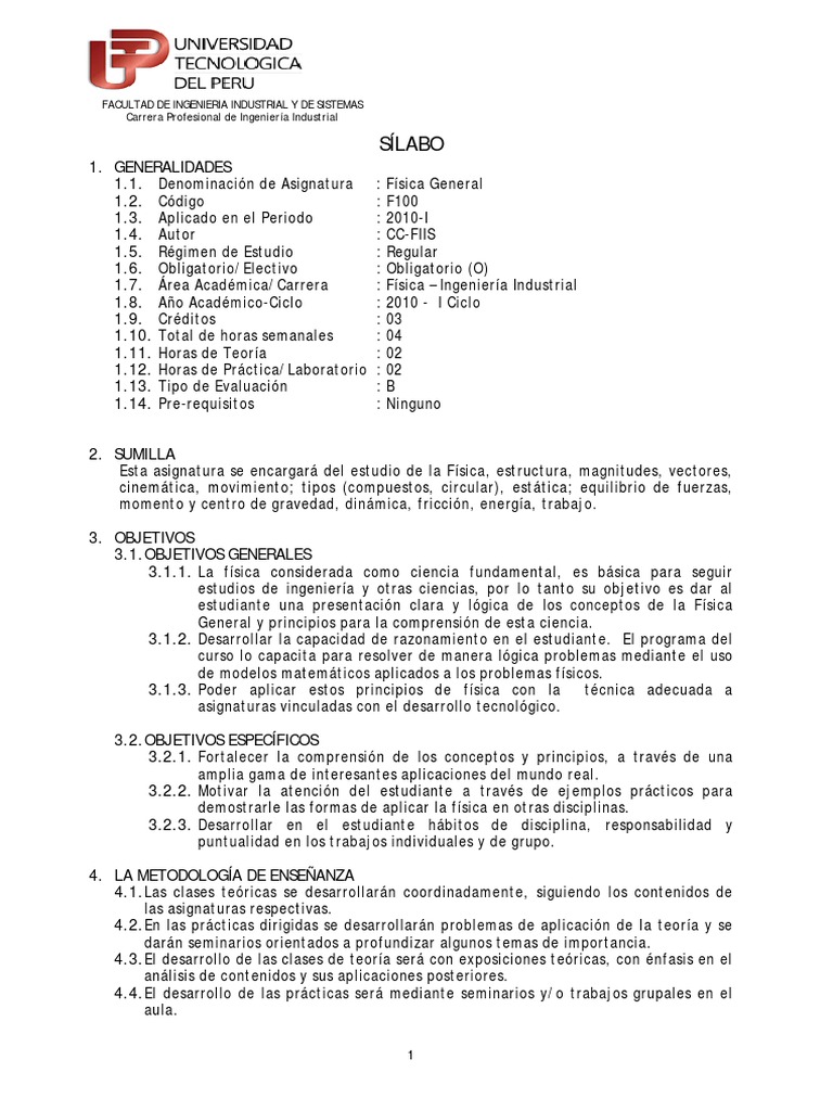Silabo Utp | PDF | Movimiento (física) | Aceleración