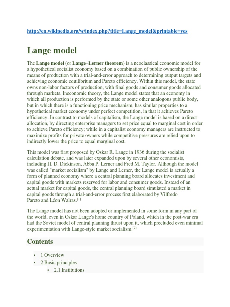 Lange Model | PDF | Market Economy | Macroeconomics