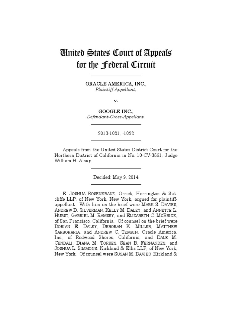 Oracle Versus Google Appeal Ruling | PDF | Business | Computing And ...