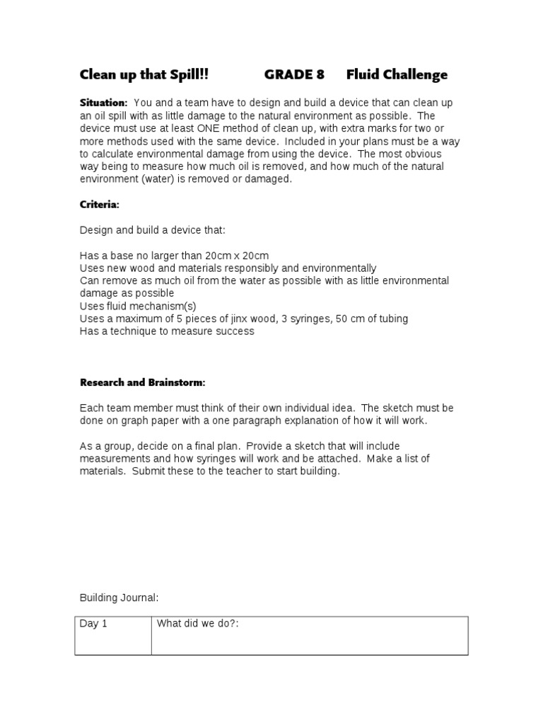 Oil Spill Cleanup Device Challenge | PDF | Computers