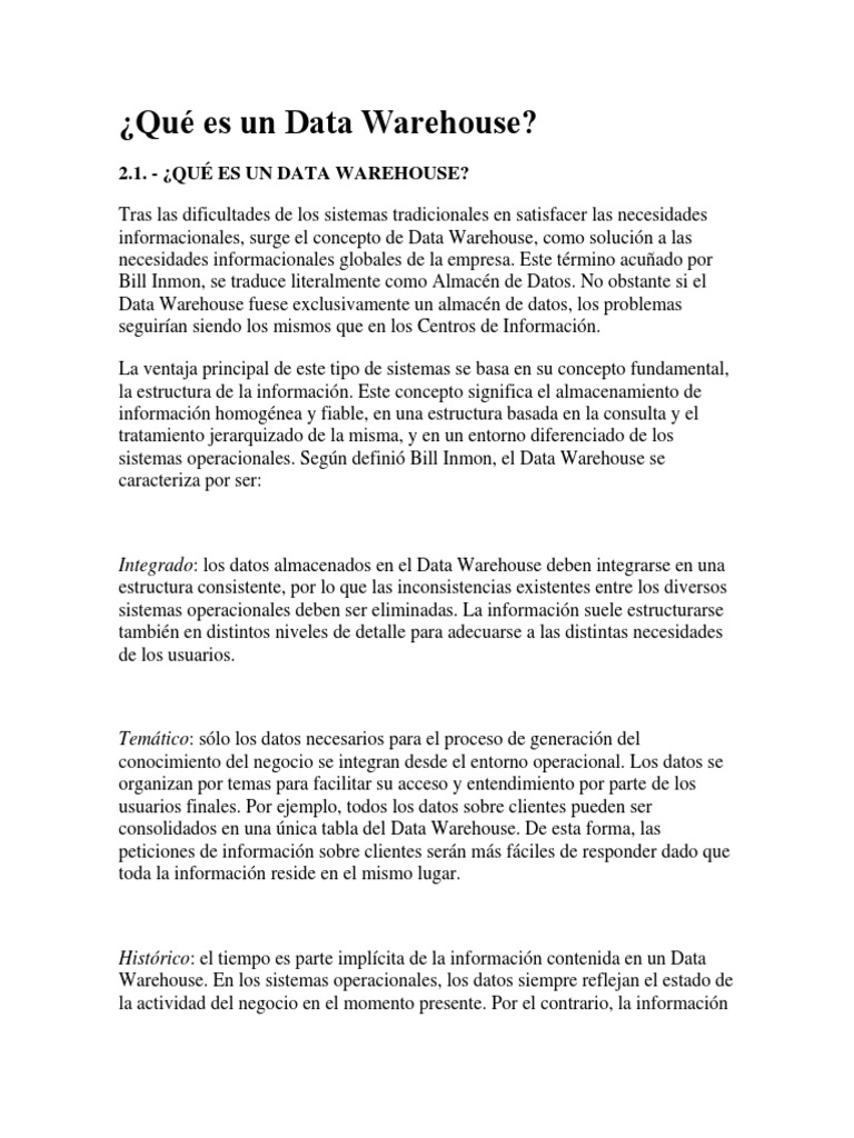 Qué Es Un Data Warehouse | Descargar gratis PDF | Almacén de datos ...