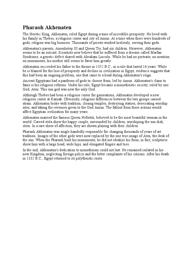 Pharaoh Akhenaten | PDF | Akhenaten | Ancient Egypt