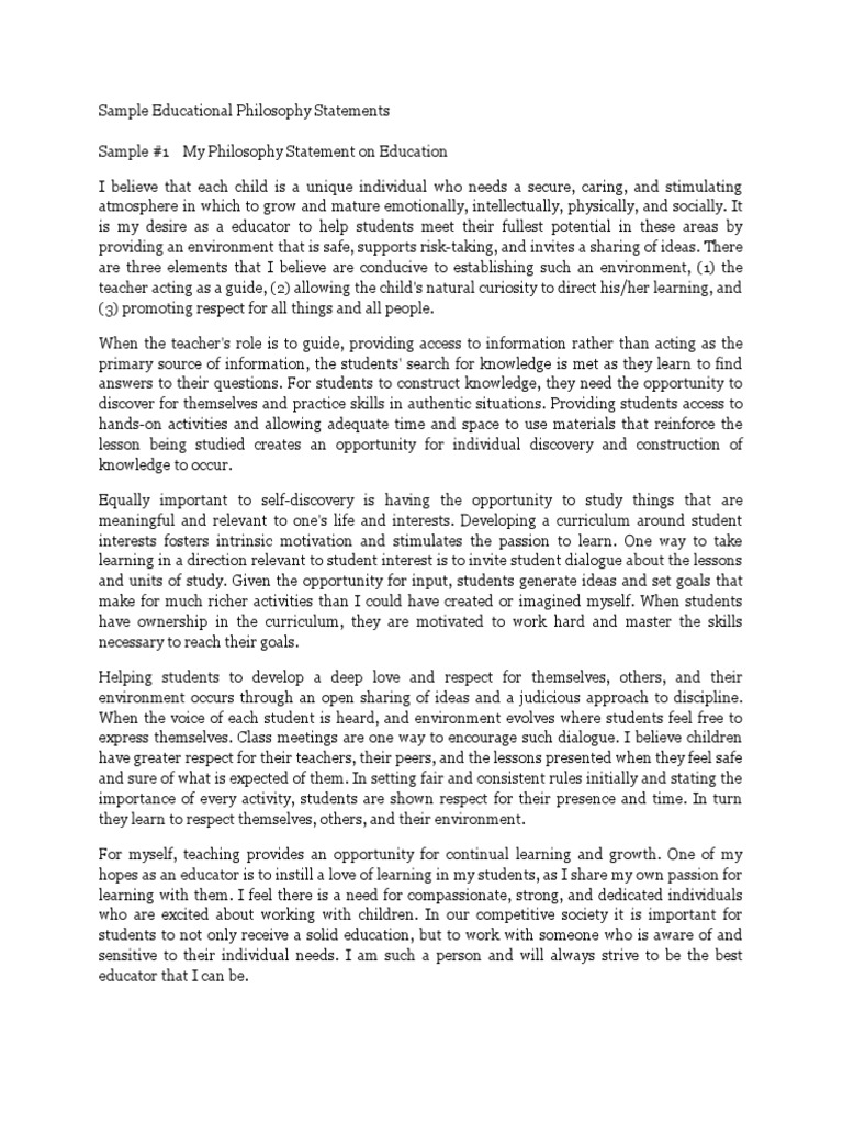 Sample Educational Philosophy Statements | PDF | Philosophy Of ...