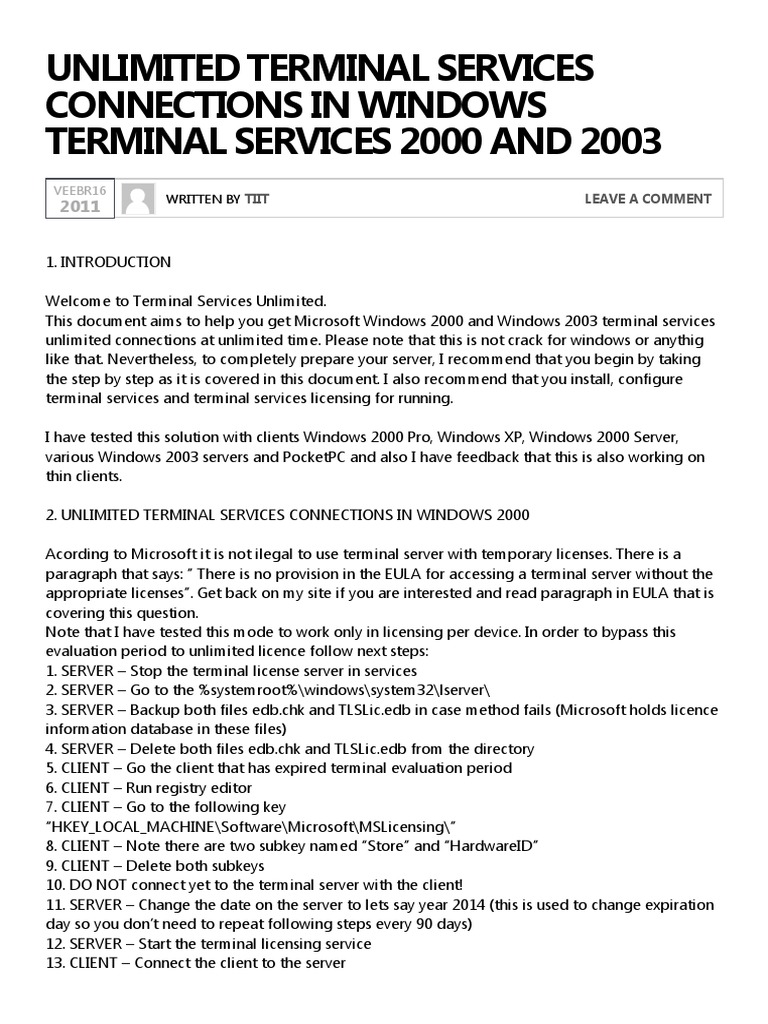 Unlimited Terminal Services Connections in Windows Terminal Services ...