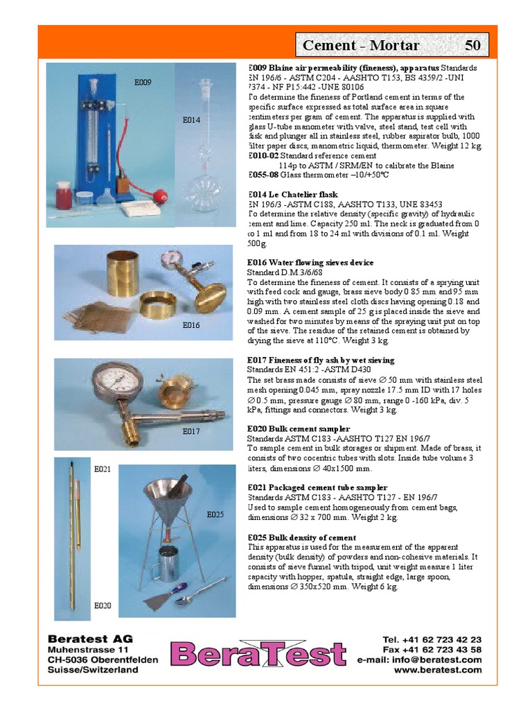 Instruments For Various Tests | PDF | Mortar (Masonry) | Lime (Material)