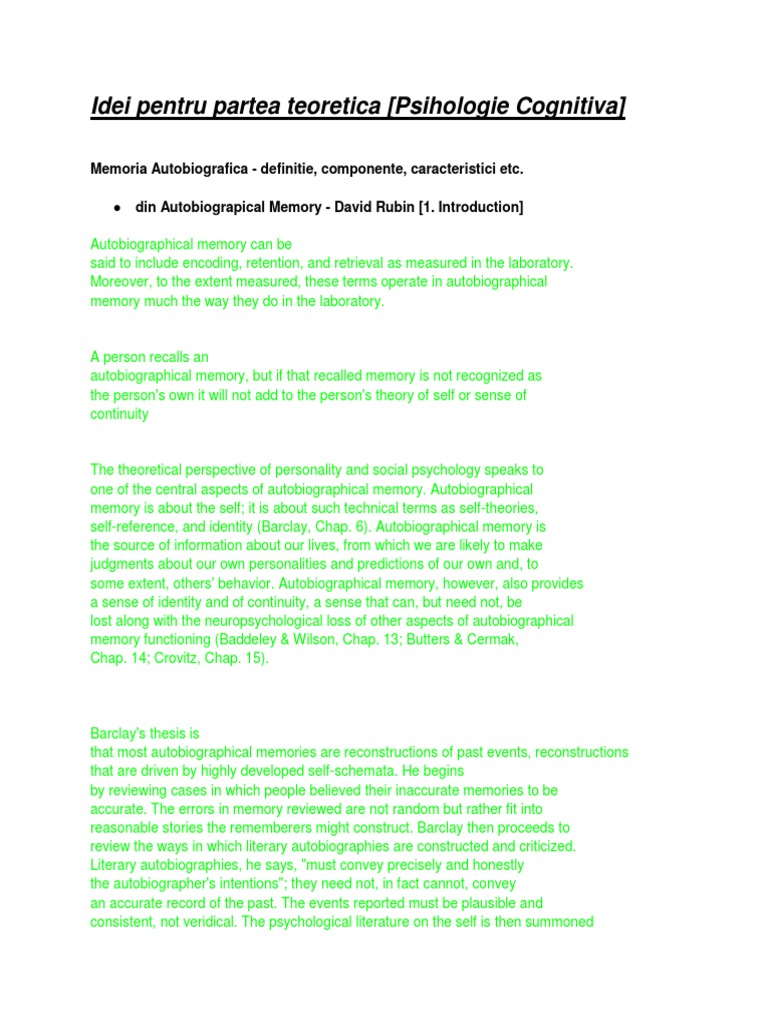 Autobiographical Memory Insights | PDF | Memory | Recall (Memory)