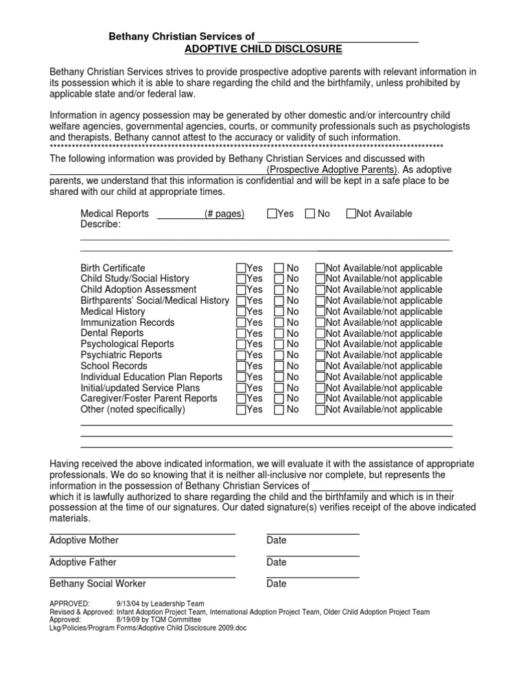 Adoptive Child Disclosure Information | PDF | Adoption | Father